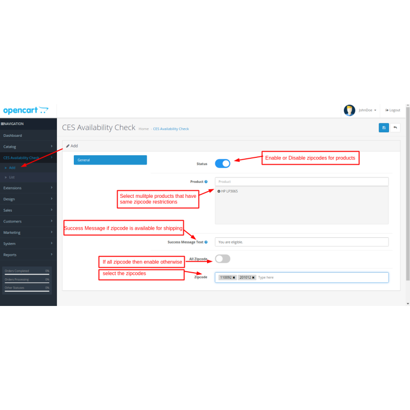 ZipCode Availability | Opencart Extension | CodeEshop